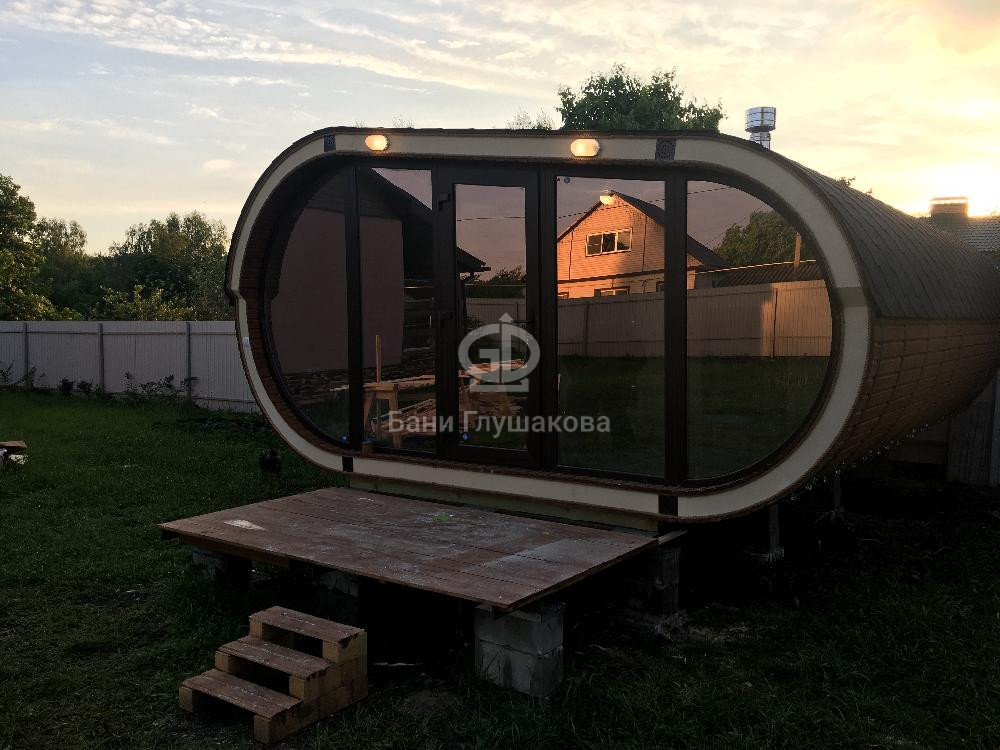 Баня «Танк» 5х6 с панорамным окном с печью и отделкой под ключ, цена от ...
