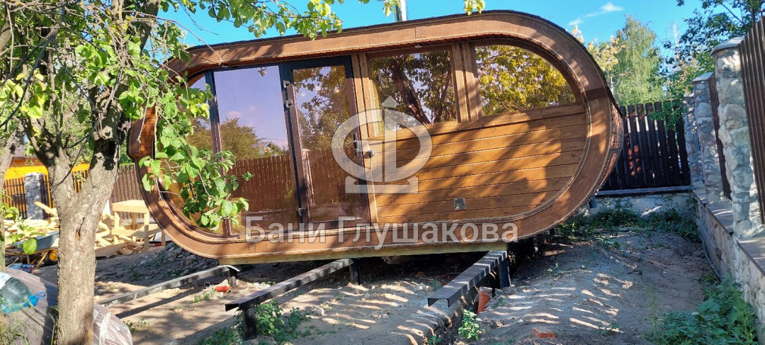 Баня Танк 5х6 с неполным панораманым стеклом с печью и отделкой под ...