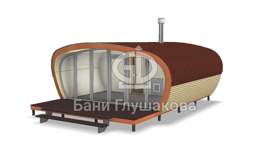 Баня-домик «Танк Овал» 6х6м с печью и отделкой под ключ, цена от ...
